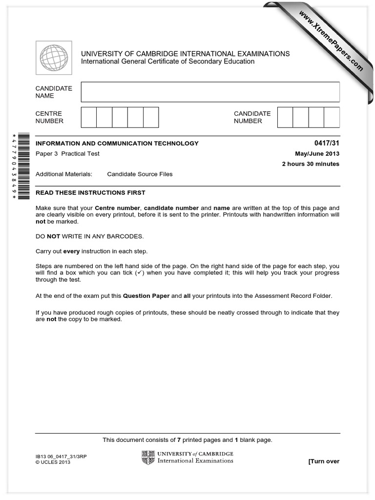 0417 s13 QP 31 PDF | PDF | Web Page | Spreadsheet