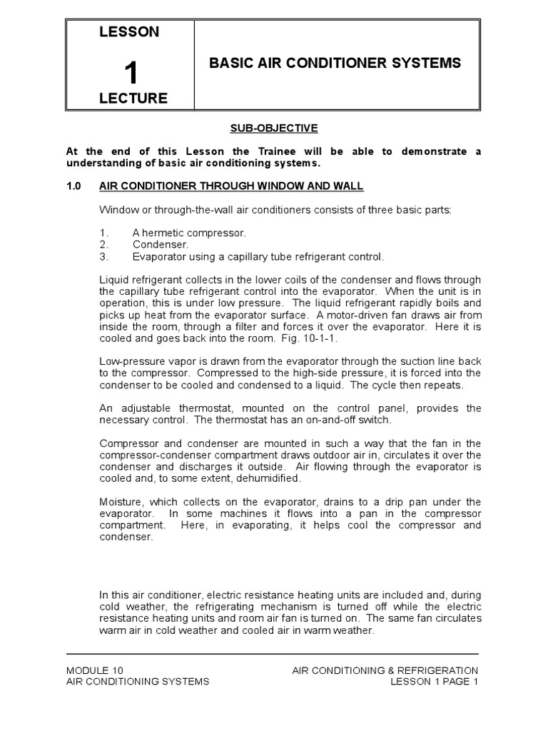 Lesson Basic Air Conditioner Systems | PDF | Air Conditioning | Hvac