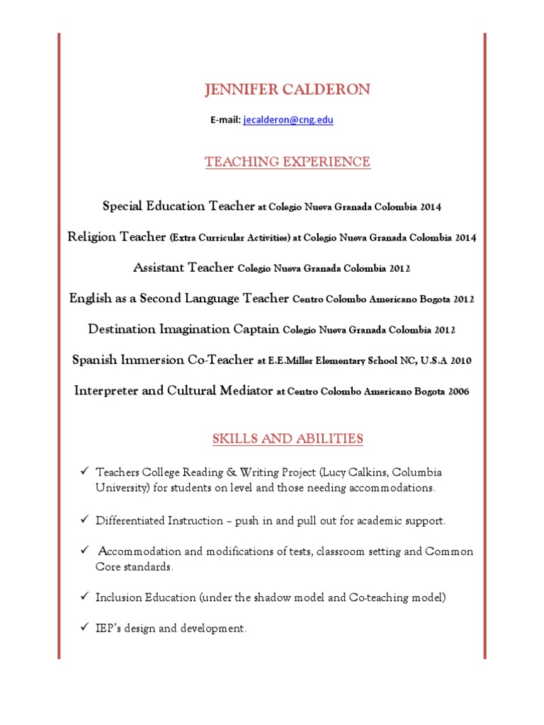 Jennifer Calderon CV 20144 Overview | PDF