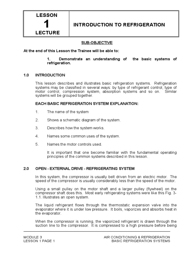 Lesson Introduction To Refrigeration: Air Conditioning & Refrigeration ...