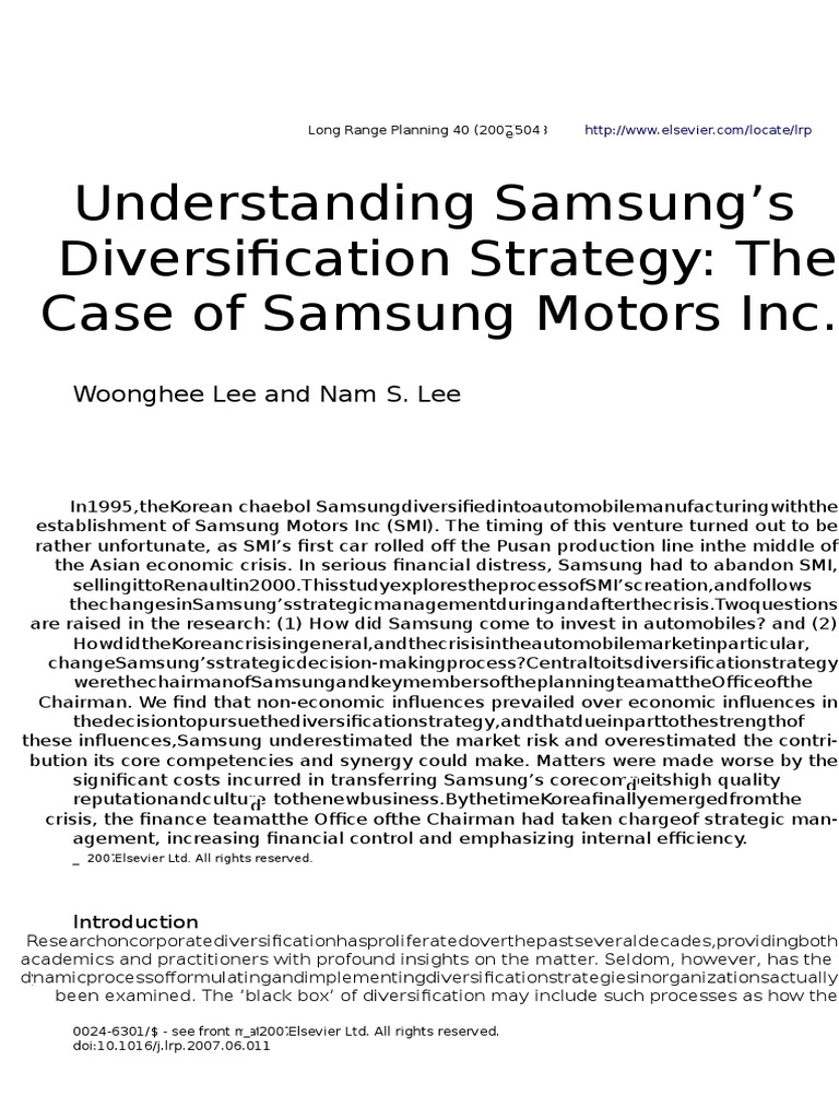 Samsung Motors - Case Study by Woonghee Lee and Nam S. Lee | PDF ...