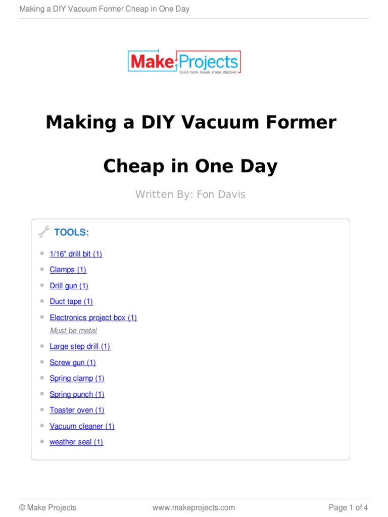 Making A DIY Vacuum Former Cheap in One Day: Written By: Fon Davis ...