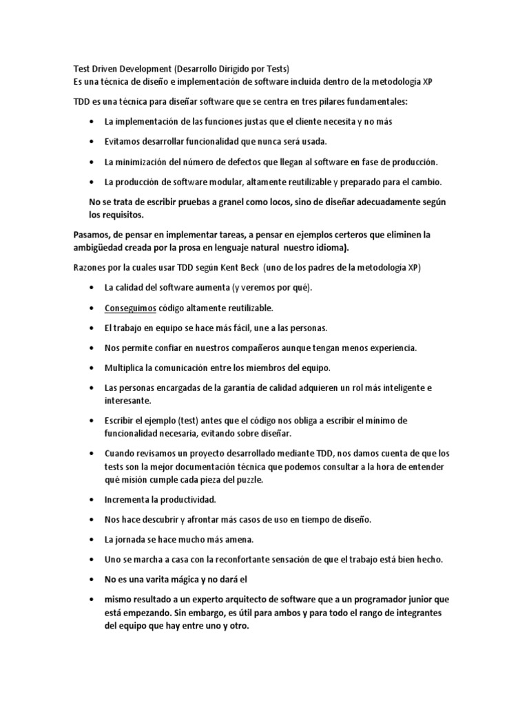 Test Driven Development | PDF | Desarrollo guiado por pruebas | Software