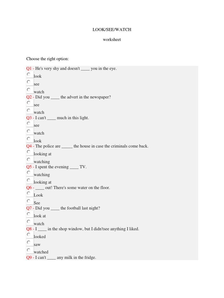 Look/See/Watch Worksheet | PDF