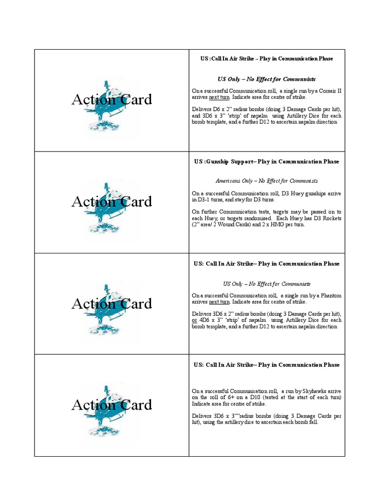 Action Cards for a Vietnam War Tabletop Wargame | PDF | Military ...