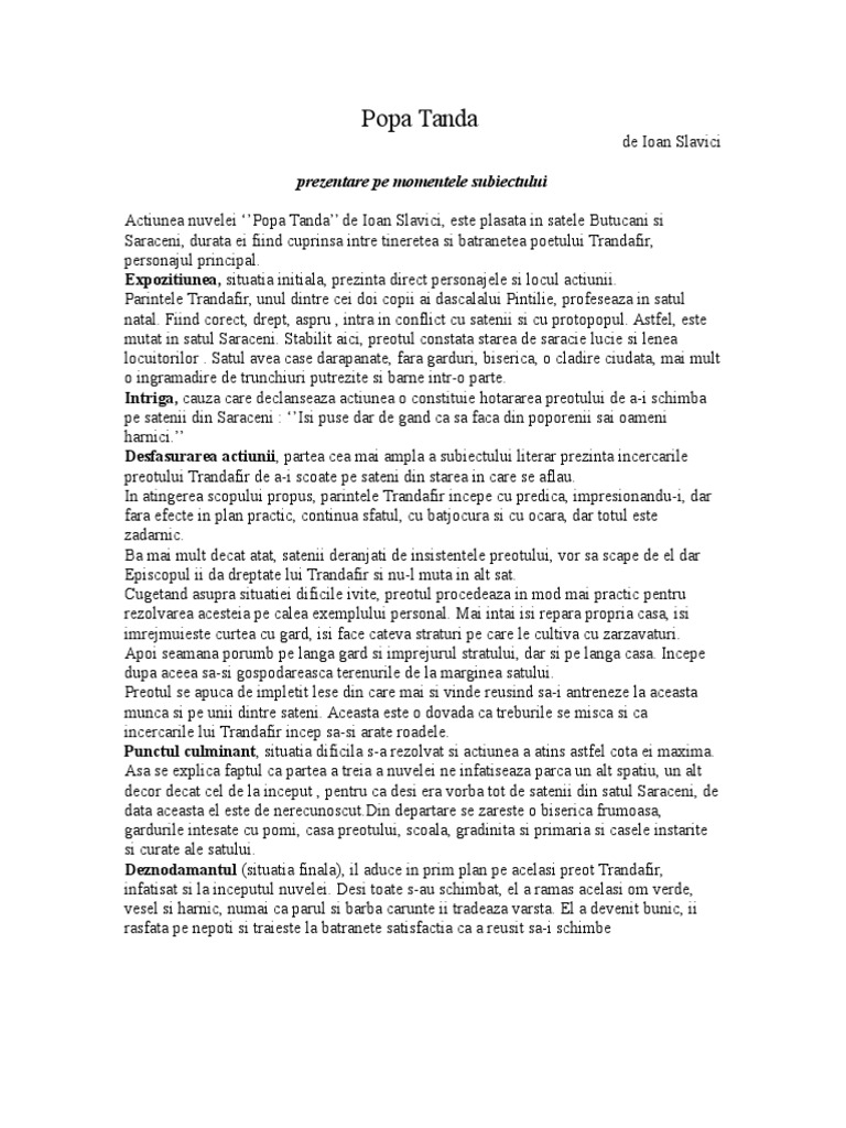 Popa Tanda - Prezentare Pe Momentele Subiectului | PDF