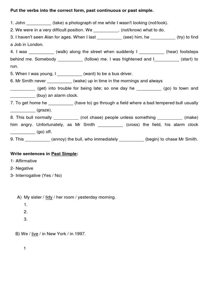 Past Simple and Continuous Exercises | PDF | Grammar | Style (Fiction)
