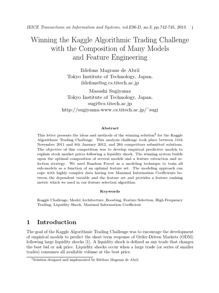 Winning The Kaggle Algorithmic Trading Challenge | PDF | Algorithmic Trading | Mathematical ...