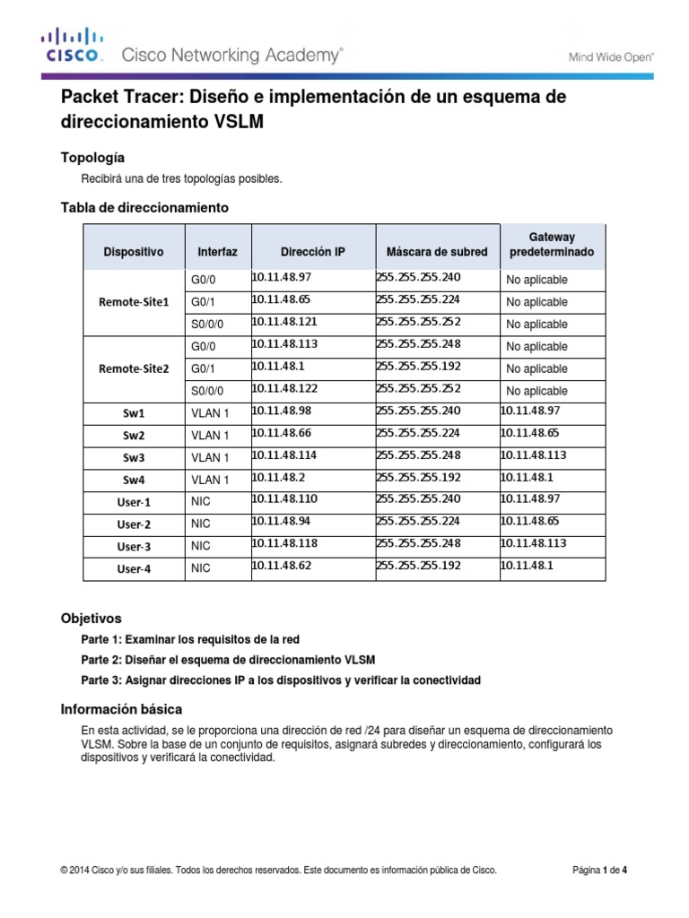 RESUELTO 9 2 1 5 Packet Tracer Designing and Implementing A VLSM Addressing Scheme Instruct ...