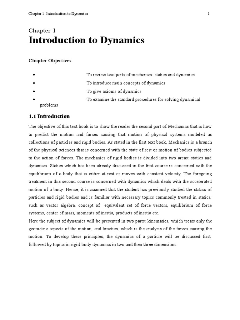 Introduction To Dynamics: Chapter Objectives | PDF | Force | Mechanics