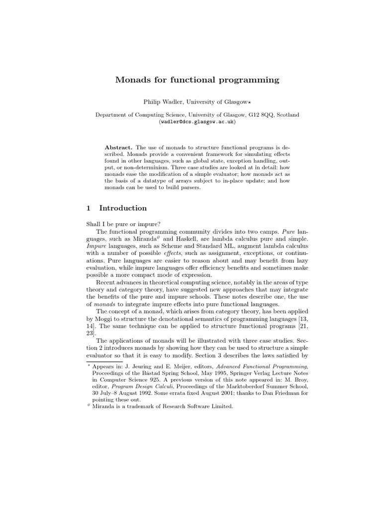 Monads For FP Paper | PDF | Functional Programming | Data Type