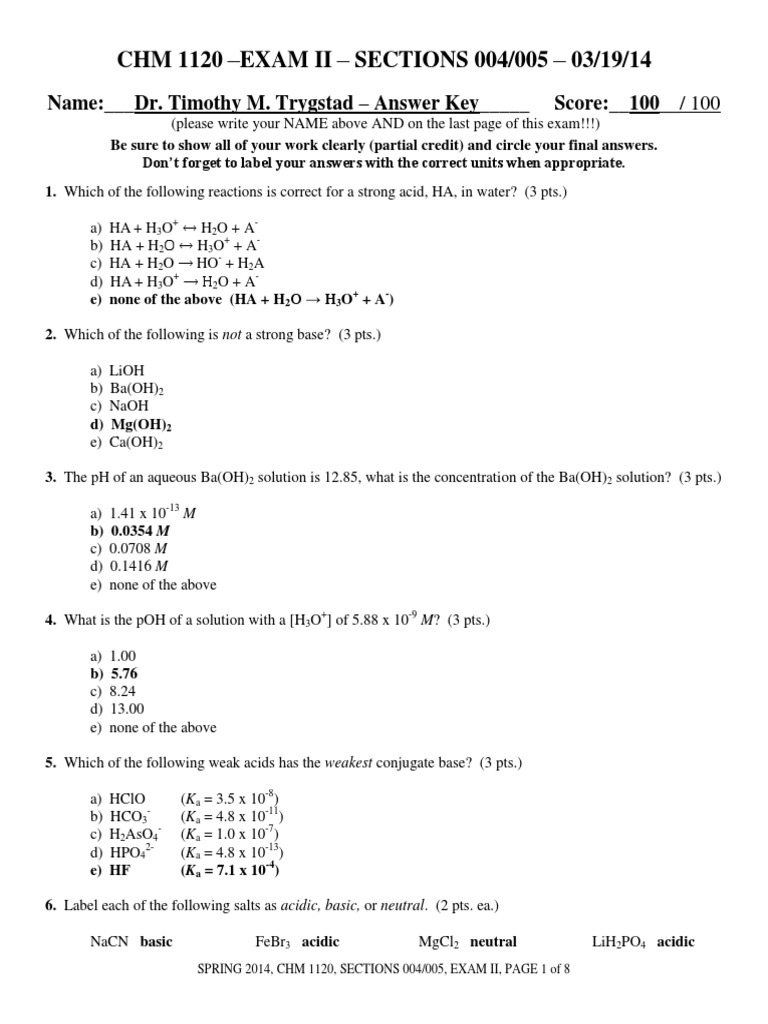 CHM 1120 - EXAM II - SECTIONS 004/005 - 03/19/14: Name: - Dr. Timothy M ...
