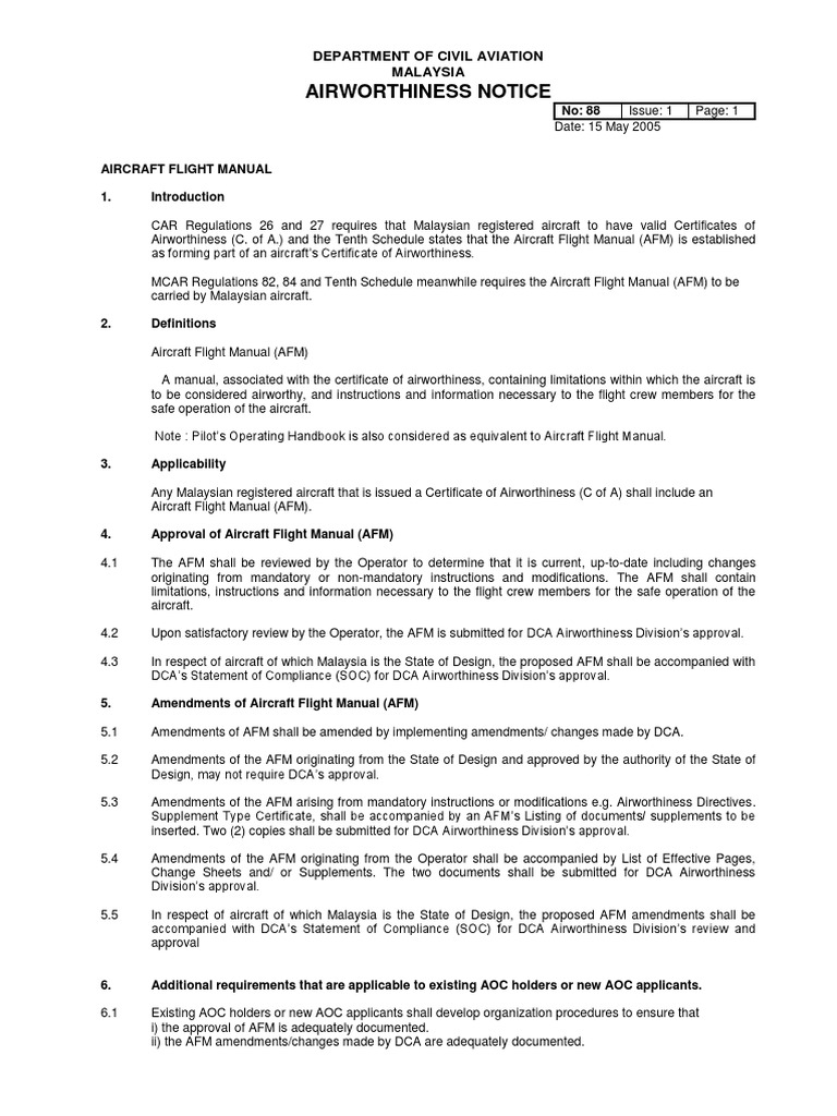 Airworthiness Notice: Department of Civil Aviation Malaysia | PDF ...