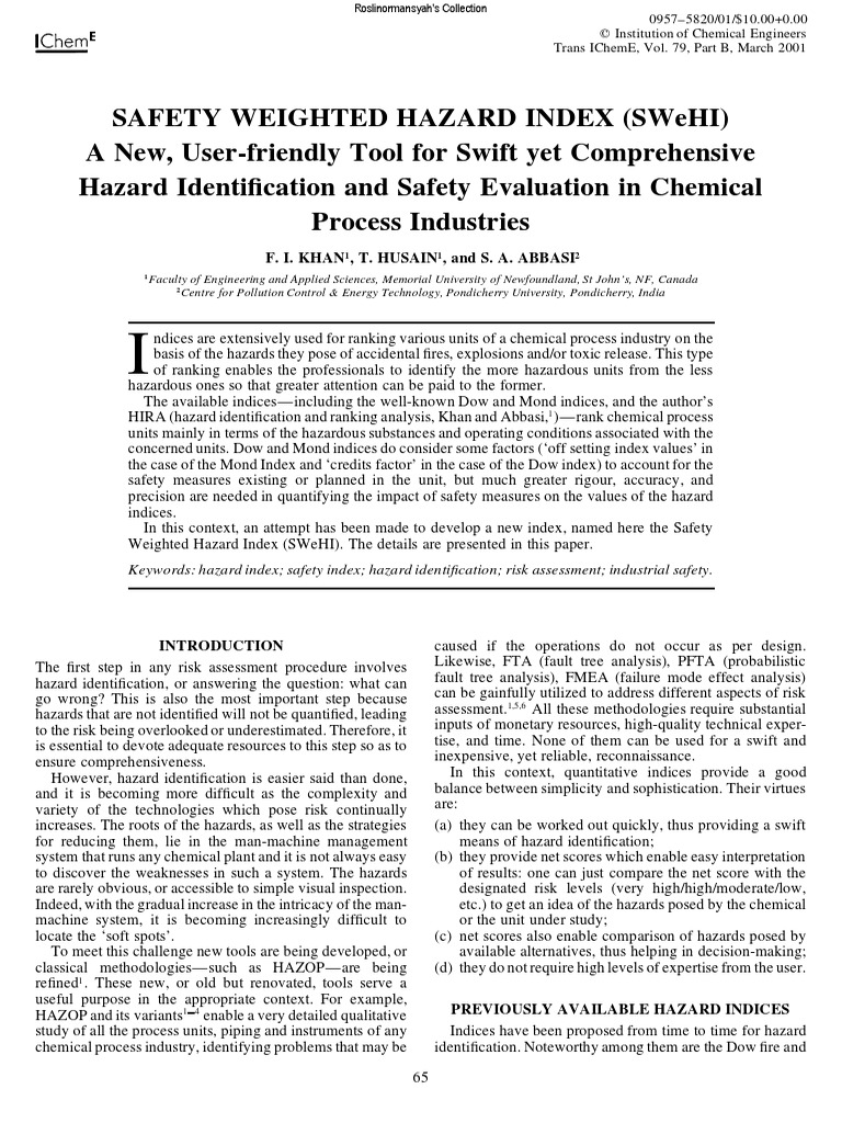 Safety Weighted Hazard Index (SWeHI) - A New, User-Friendly Tool For ...