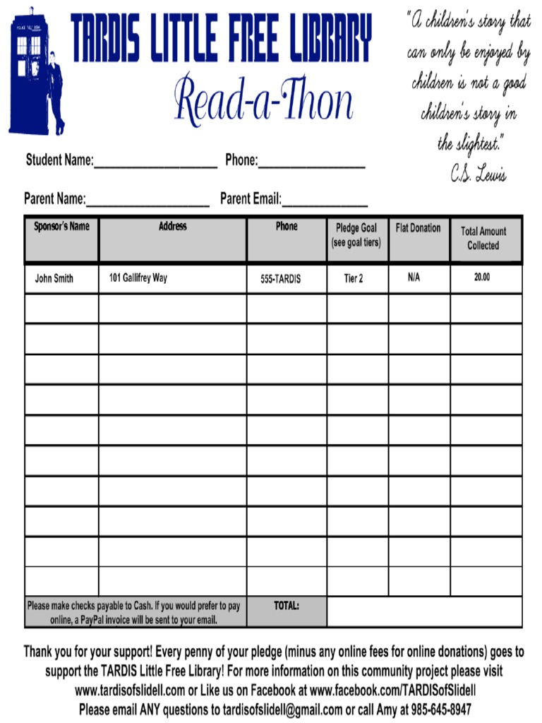 Read A Thon Pledge Form PDF | PDF | Library And Museum