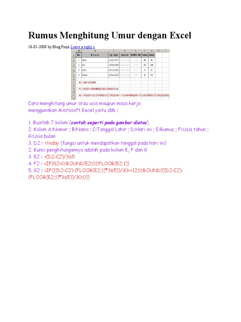 Rumus Menghitung Umur Dengan Excel | PDF