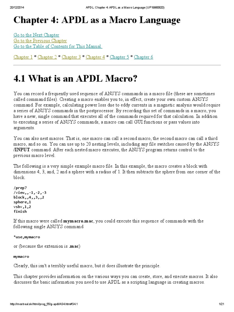 APDL - Chapter 4 - APDL As A Macro Language (UP19980820) | PDF | Parameter (Computer Programming ...
