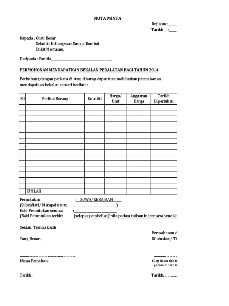 Contoh Nota Minta | PDF
