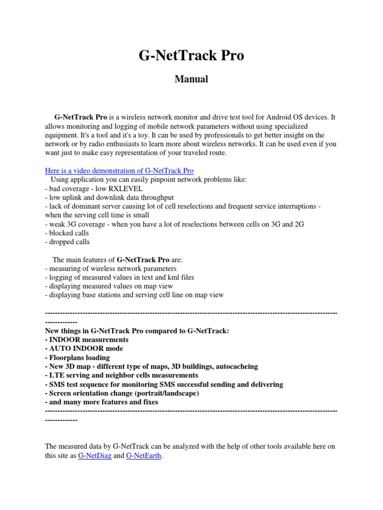 G-NetTrack Pro Manual | PDF | Computer File | Short Message Service