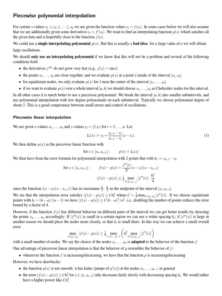 Piecewise Polynomial Interpolation | Download Free PDF | Interpolation ...