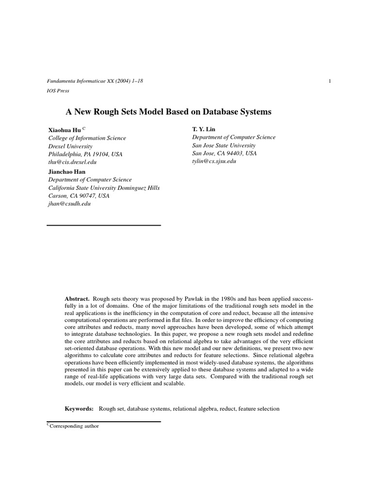 A New Rough Sets Model Based On Database Systems Xiaohua Hu T Y Lin Download Free Pdf