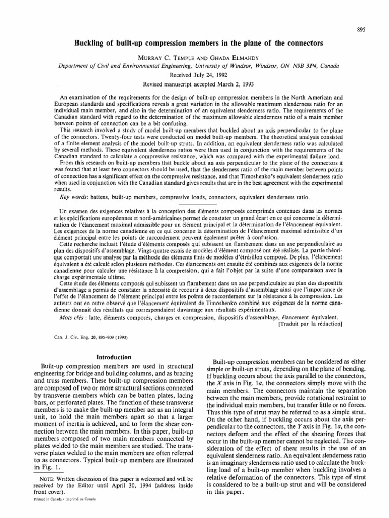 Buckling of Built-Up Compression Members in The Plane of The Connection ...
