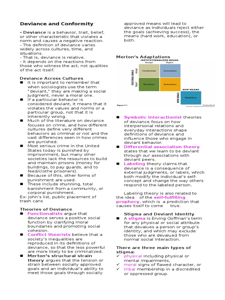 Deviance and Conformity WORD | PDF | Deviance (Sociology) | Social Stigma