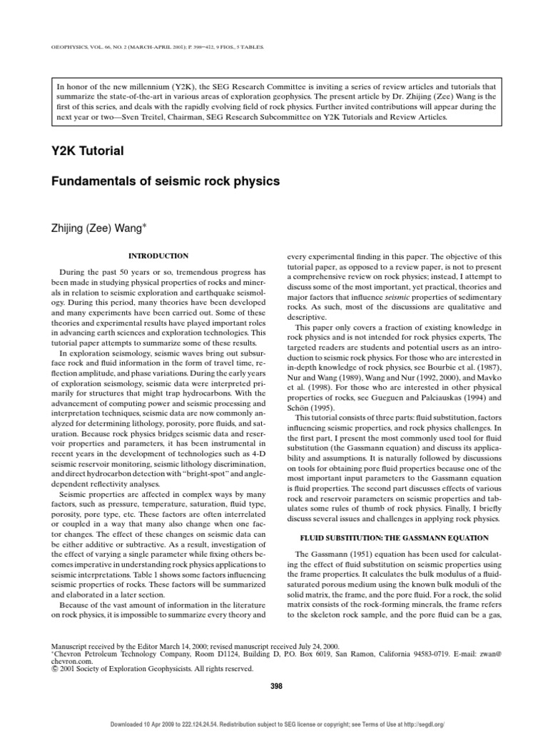Fundamental of Seismic Rock Physics | PDF | Porosity | Reflection ...
