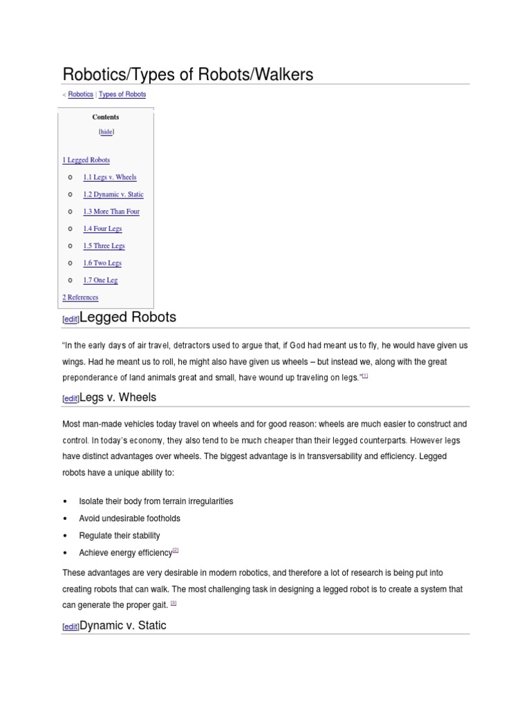 Robotics/Types of Robots/Walkers | PDF | Walking | Animal Locomotion