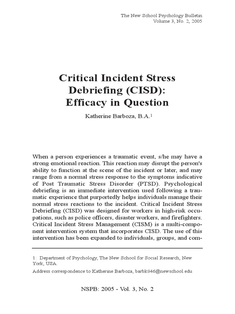 Critical Incident Stress Debrifing | PDF | Psychological Trauma ...