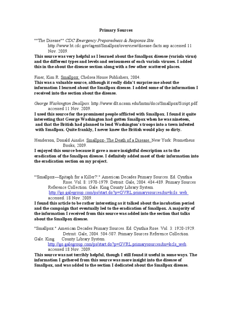 Primary Sources ""The Disease"" CDC Emergency Preparedness | PDF ...