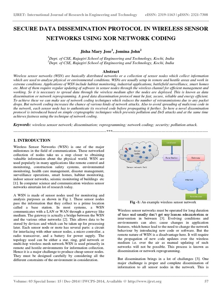 Secure Data Dissemination Protocol In Wireless Sensor Networks Using Xor Network Coding Pdf