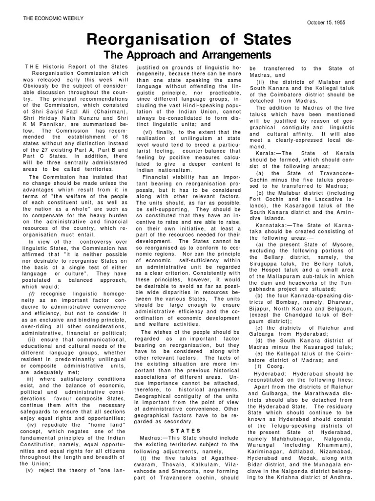 States Reorganisation Commission Report | PDF | Government | Justice