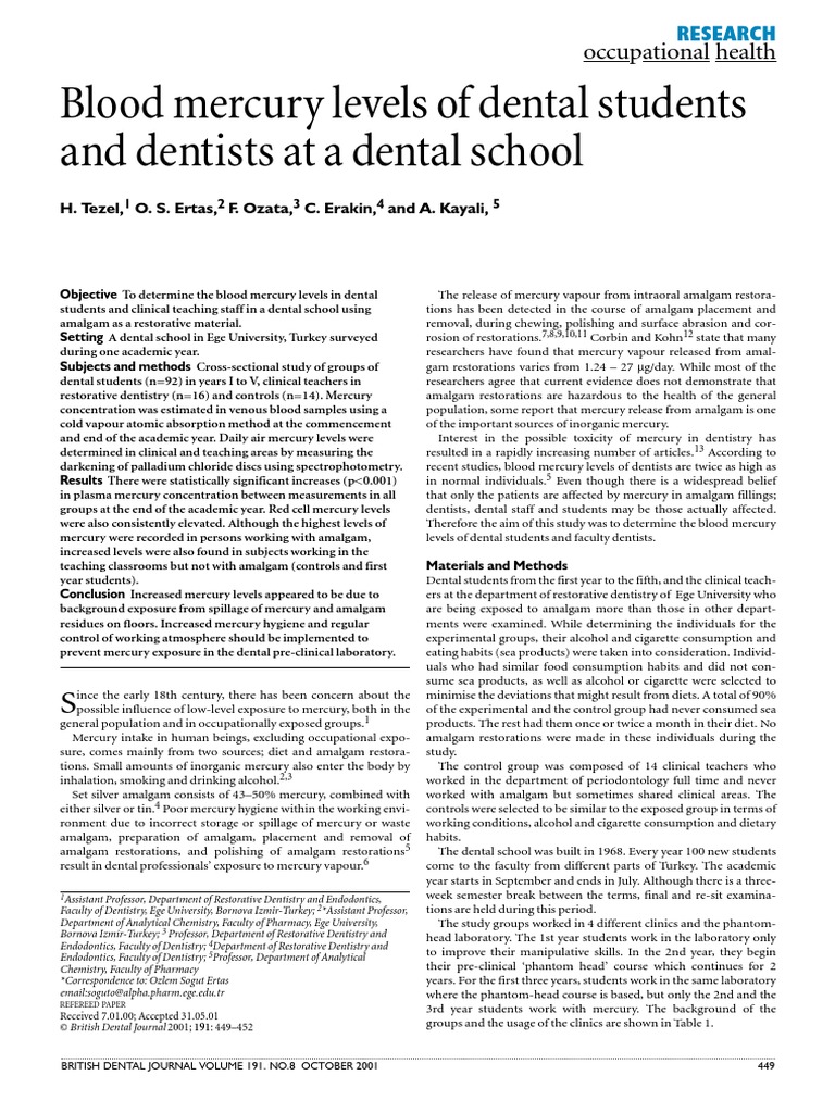 Blood Mercury Levels of Dental Students and Dentists at A Dental School ...