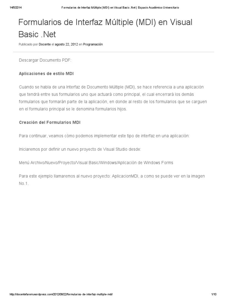 Formularios de Interfaz Múltiple (MDI) en Visual Basic | PDF | Ventana ...