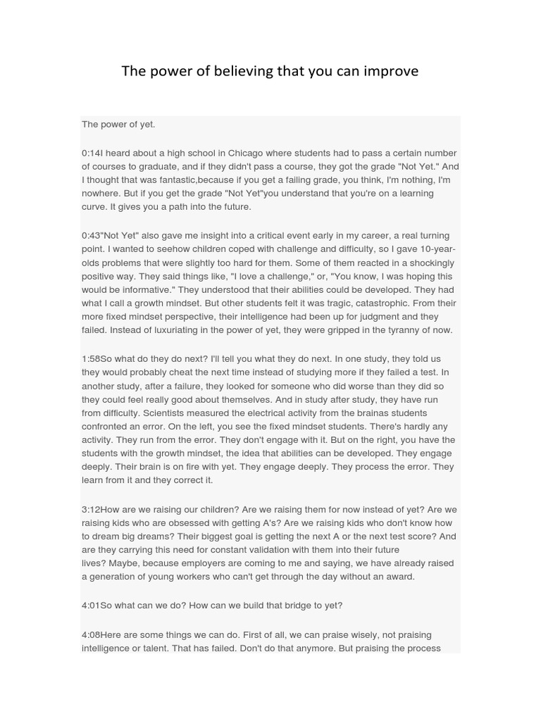 The Power of Believing That You Can Improve | Mindset | Psychological ...