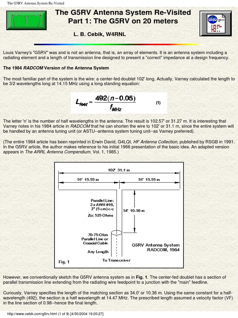 The G5RV Antenna System Re-Visited Part 1: The G5RV On 20 Meters | PDF ...