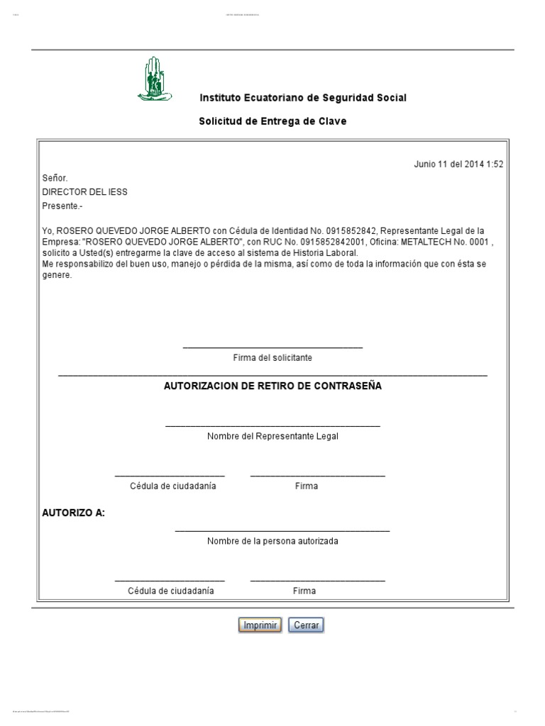 Solicitud de Clave Iess | PDF | Negocios