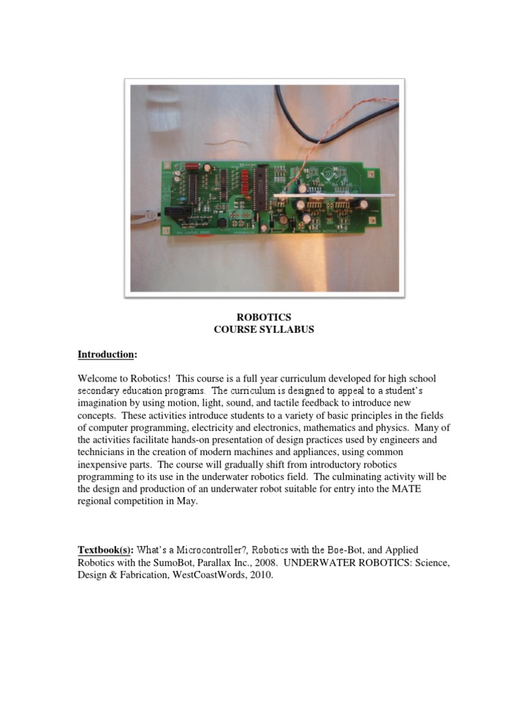 Robotics Syllabus 2012 2013 | PDF | Curriculum | Robotics