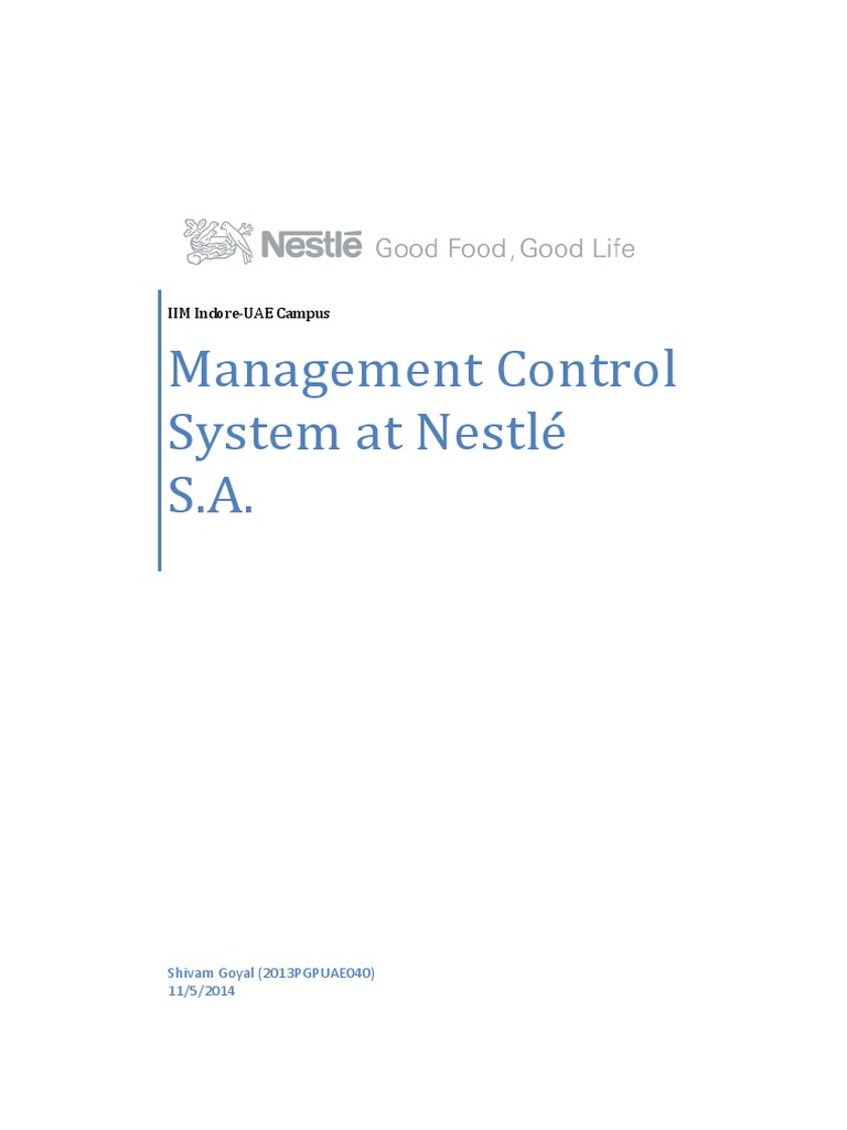 Management control system at Nestle | Nestlé | Risk Management