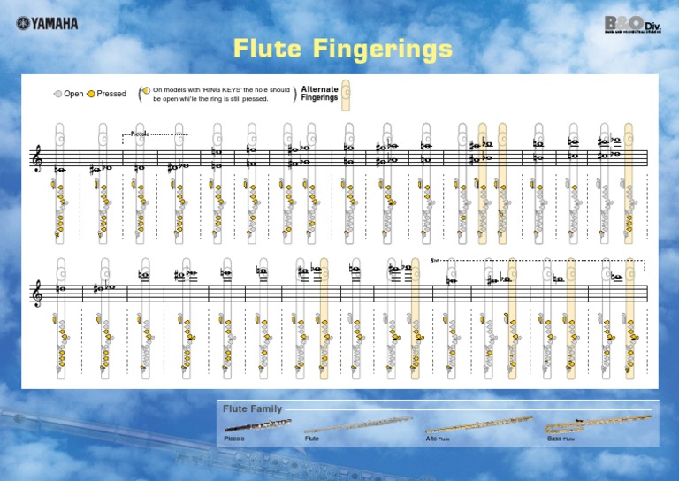 Flute Fingerings Chart for Open, Pressed & Alternate Positions | PDF