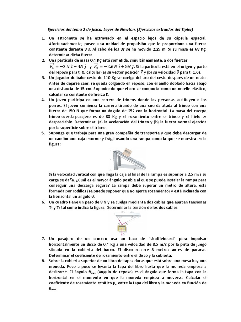 Ejercicios Tema 2 Leyes Newton | PDF | Masa | Fricción