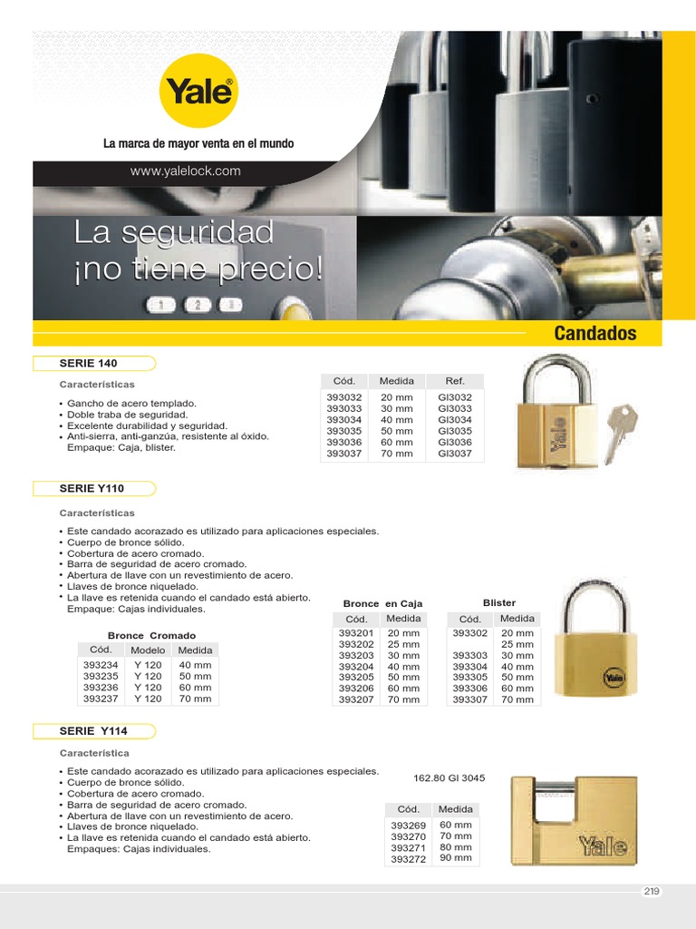 Catalogo Cerraduras YALE | PDF | Bloqueo (dispositivo de seguridad ...