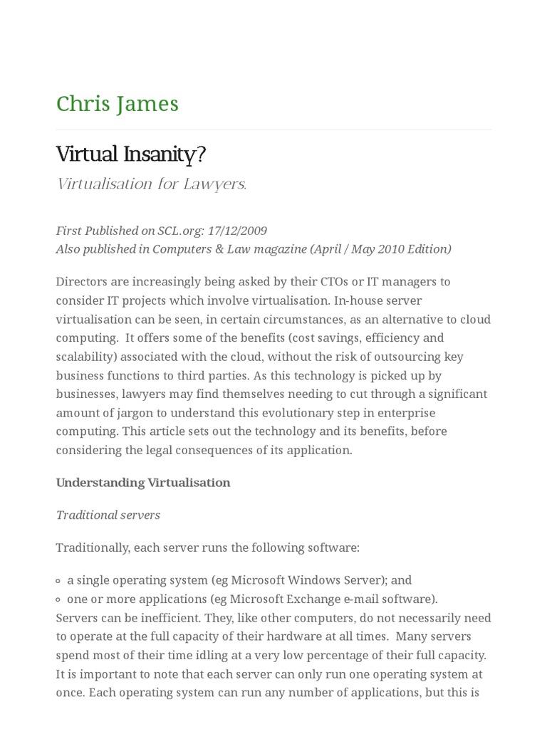Chris James: Virtual Insanity? | PDF | Virtualization | Central Processing Unit