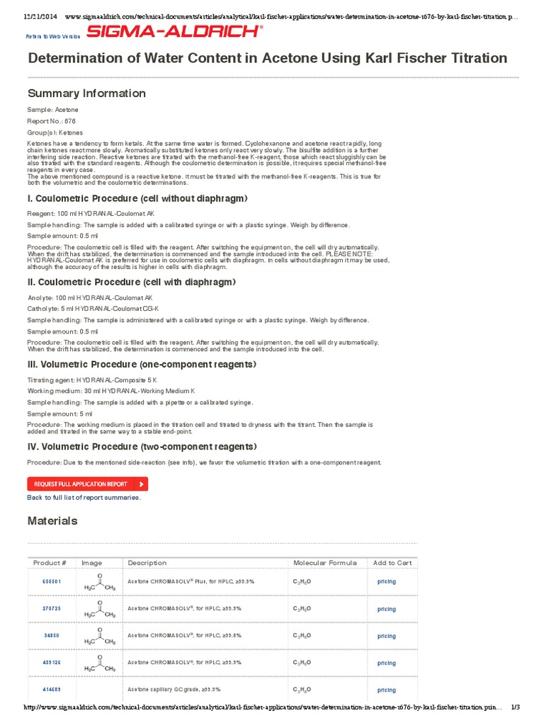 Acetone Technical Documents | PDF | Scientific Techniques | Analytical ...