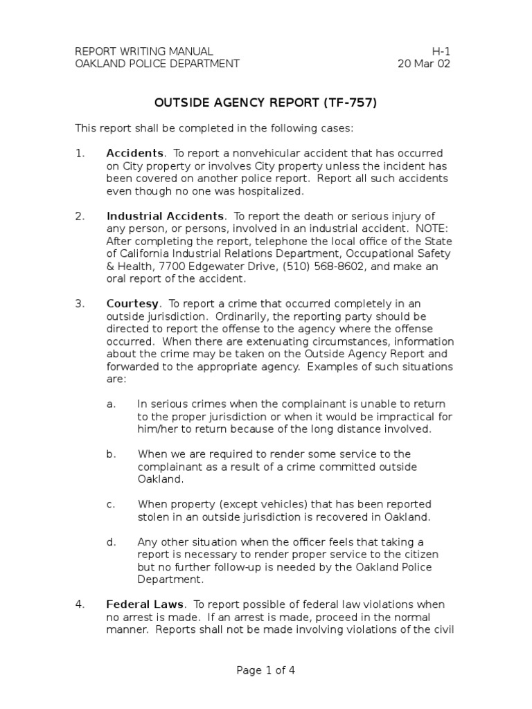Oakland Police Outside Agency Report Guide | PDF | Police | Traffic ...