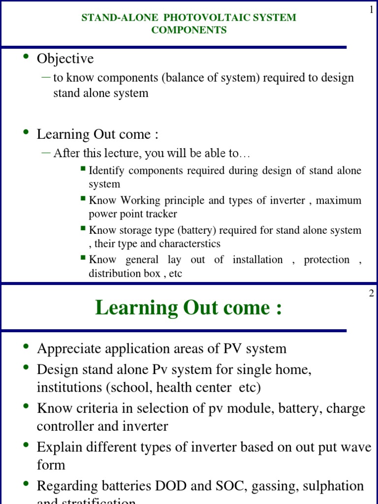 Stand Alone PV System Component | PDF | Photovoltaic System | Photovoltaics