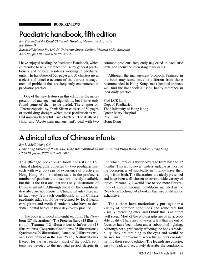 Paediatric Handbook, Fifth Edition: Book Reviews | PDF | Infants ...