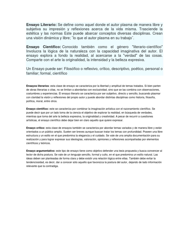 Tipos de Ensayo | PDF | Ensayos | Science