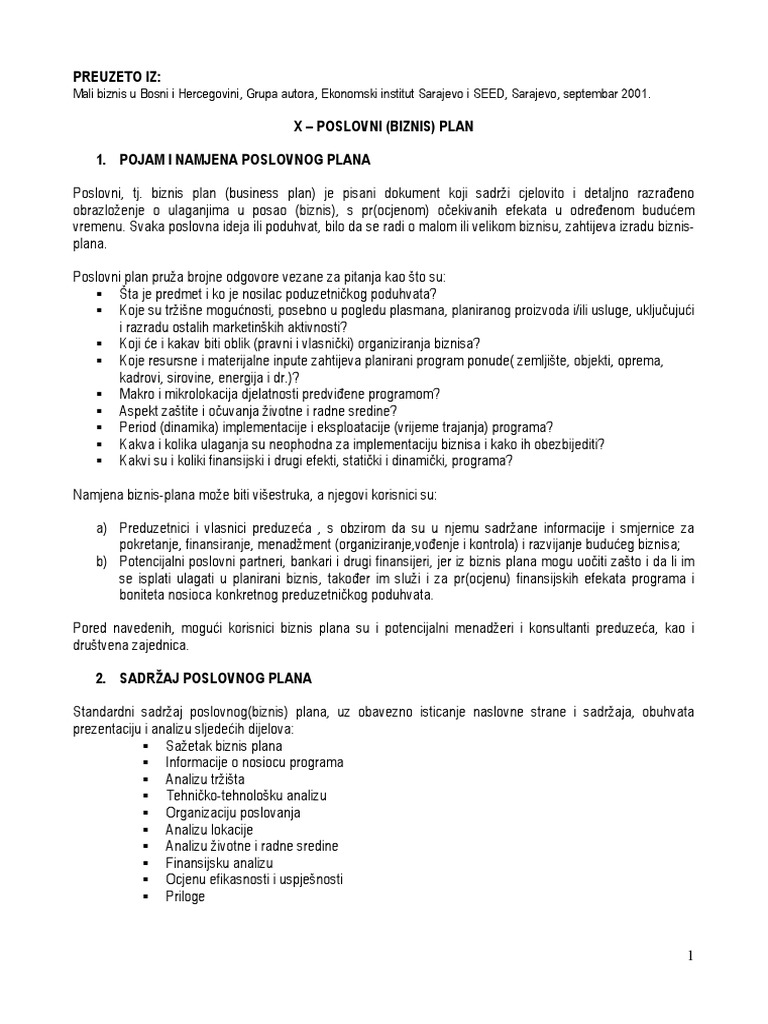 Poslovni Plan - Primjer | PDF